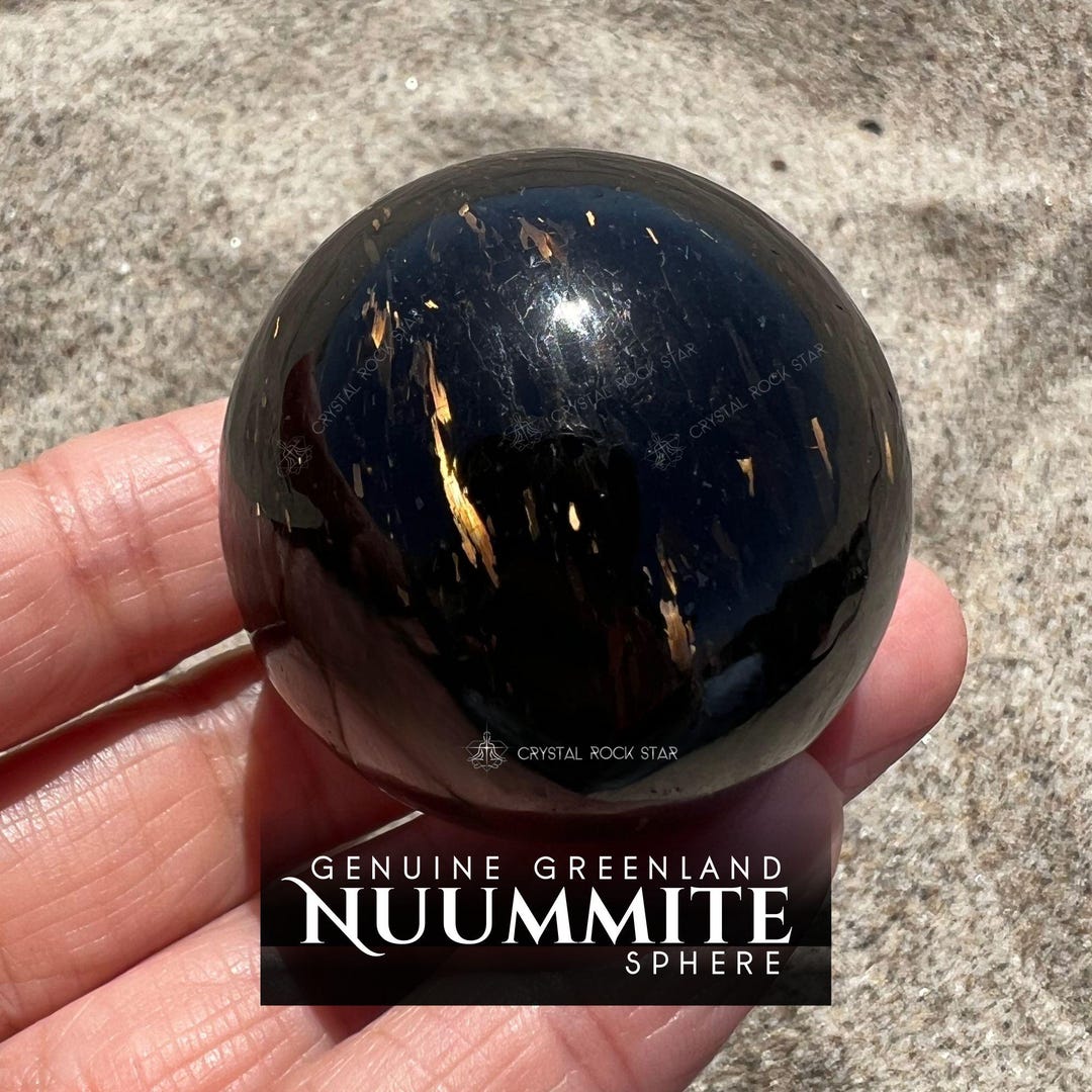Genuine Nuummite Sphere, Greenland Crystal Ball - Empath Protection Palm Stone Tumbled Collector ...