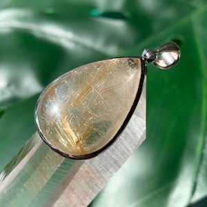 Rutilated Quartz Sterling Silver Pendant - Pear Teardrop Crystal ...