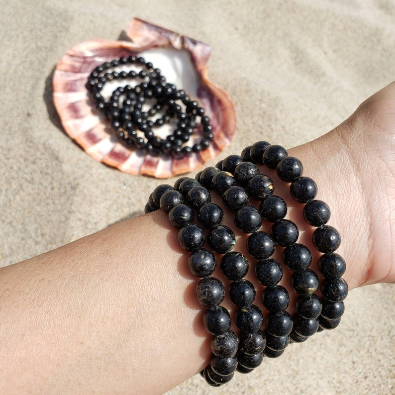 Genuine Nuummite Stretch Bead Bracelet - Rare Greenland Empath ...
