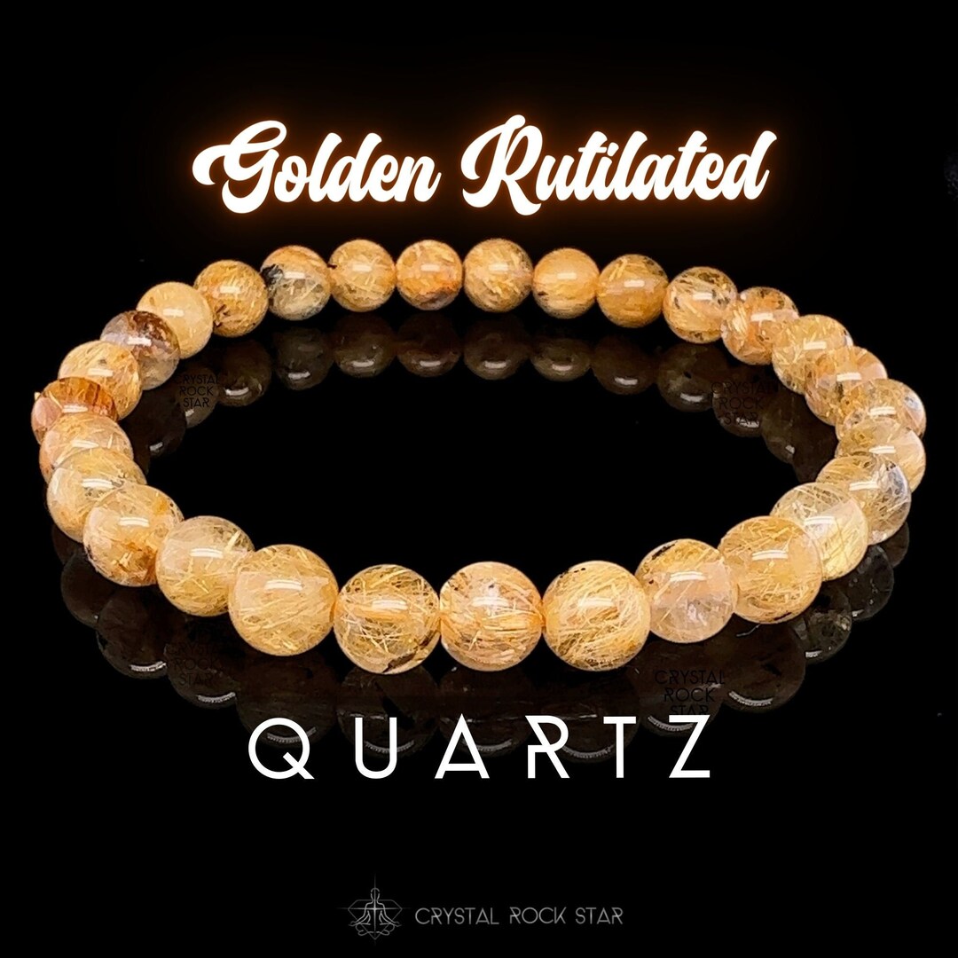 Golden Rutilated Quartz Bracelet, Prosperity Crystal, Manifestation Bracelet, Gemstone Bracelet ...