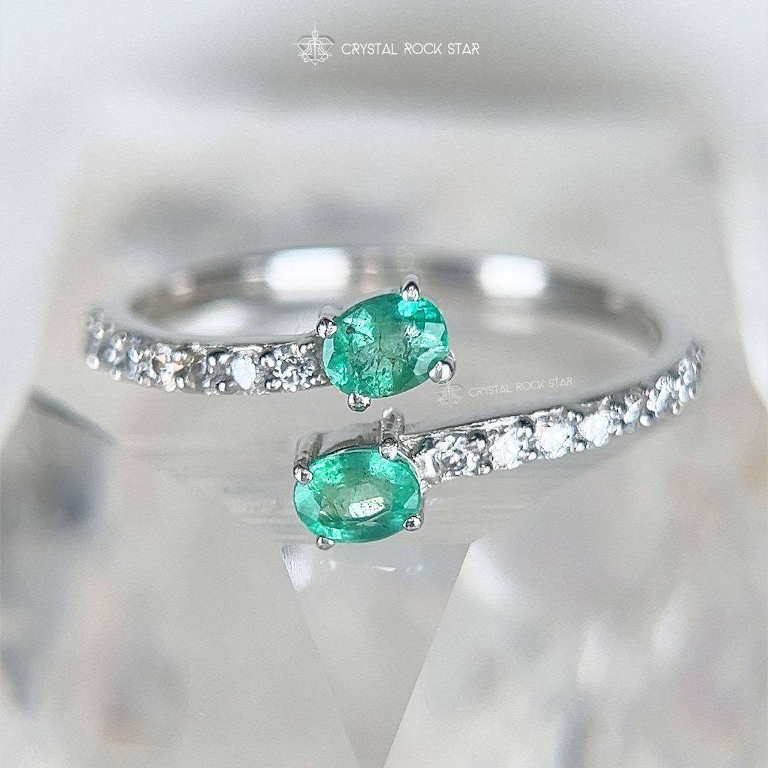 Emerald Ring - Size 7 8 9 - Green Oval Natural May Birthstone - Pave ...