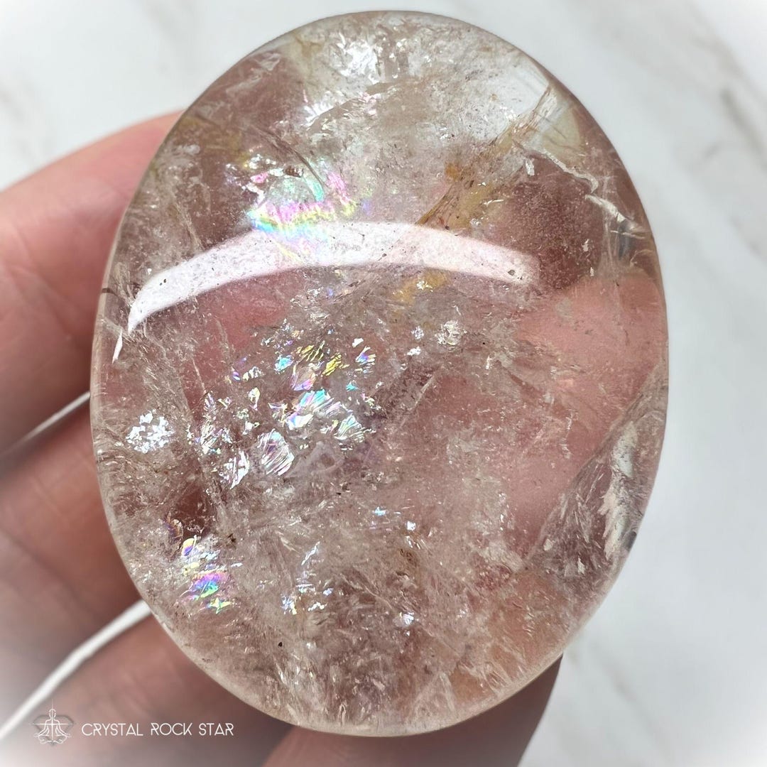 Rainbow Quartz Palm Stone: Polished Crystal With Iron Inclusions - Etsy