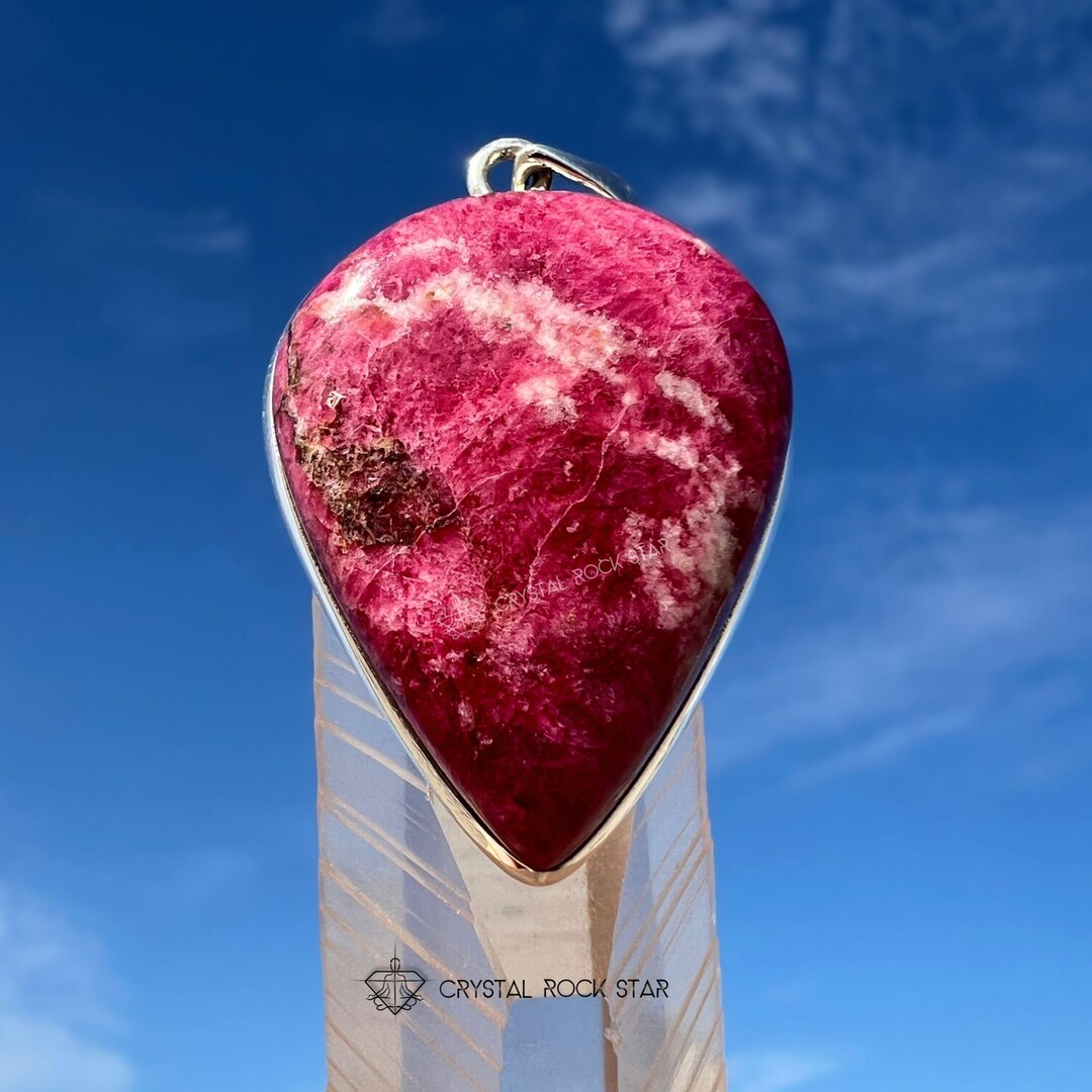 Tugtupite Sterling Silver Teardrop Pendant, Rare Genuine Greenland Pink ...