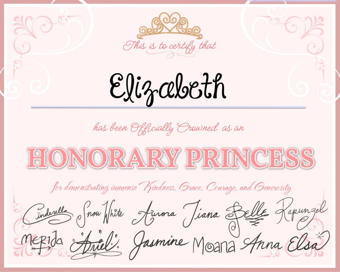 Princess Certificate, Princess Party Favors | Instant Download ...