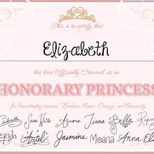 Princess Certificate, Princess Party Favors | Instant Download ...