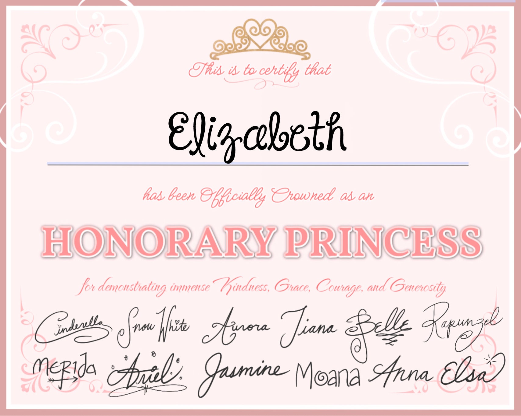 Princess Certificate, Princess Party Favors | Instant Download ...