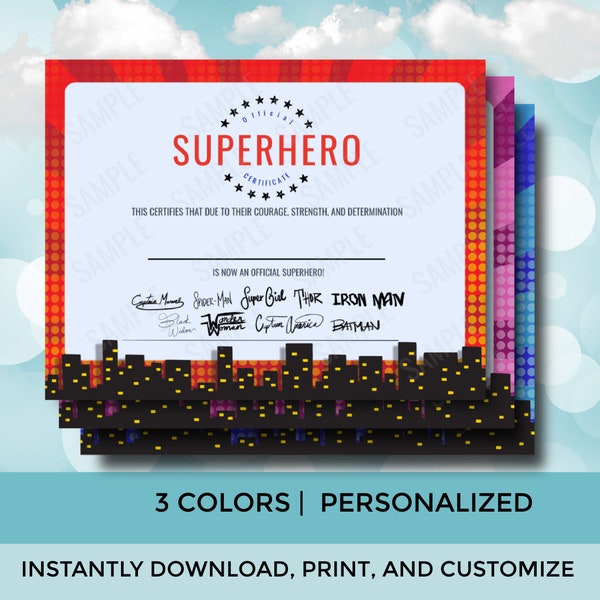 Superhero Certificate - Etsy
