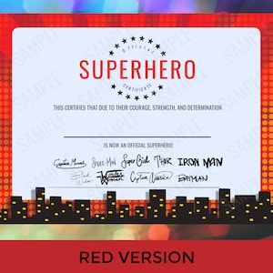 Superhero Certificate Party Favor for Superhero Birthday Party Instant ...