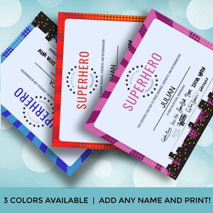 Superhero Certificate Party Favor for Superhero Birthday Party Instant ...