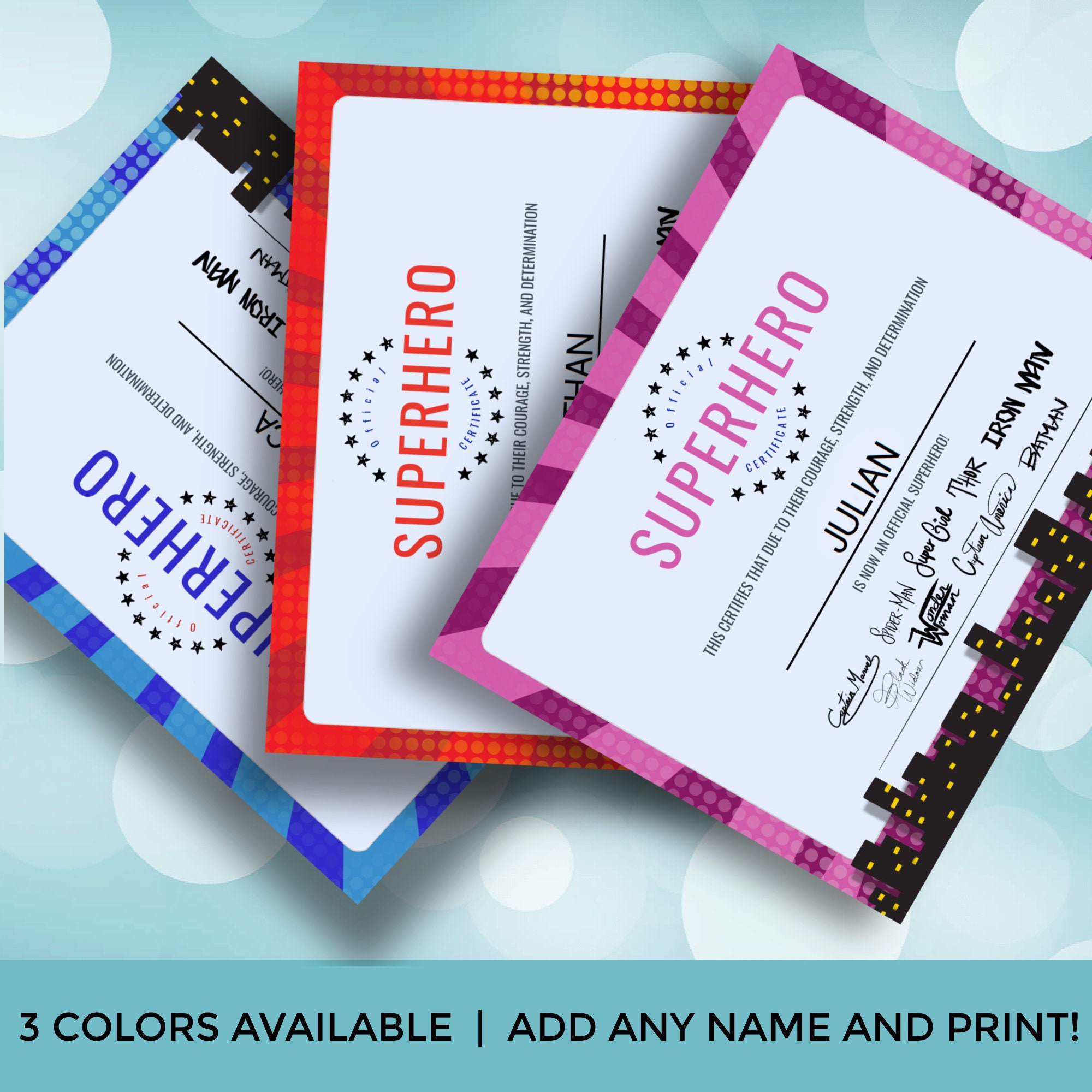 Superhero Certificate Party Favor for Superhero Birthday Party Instant ...