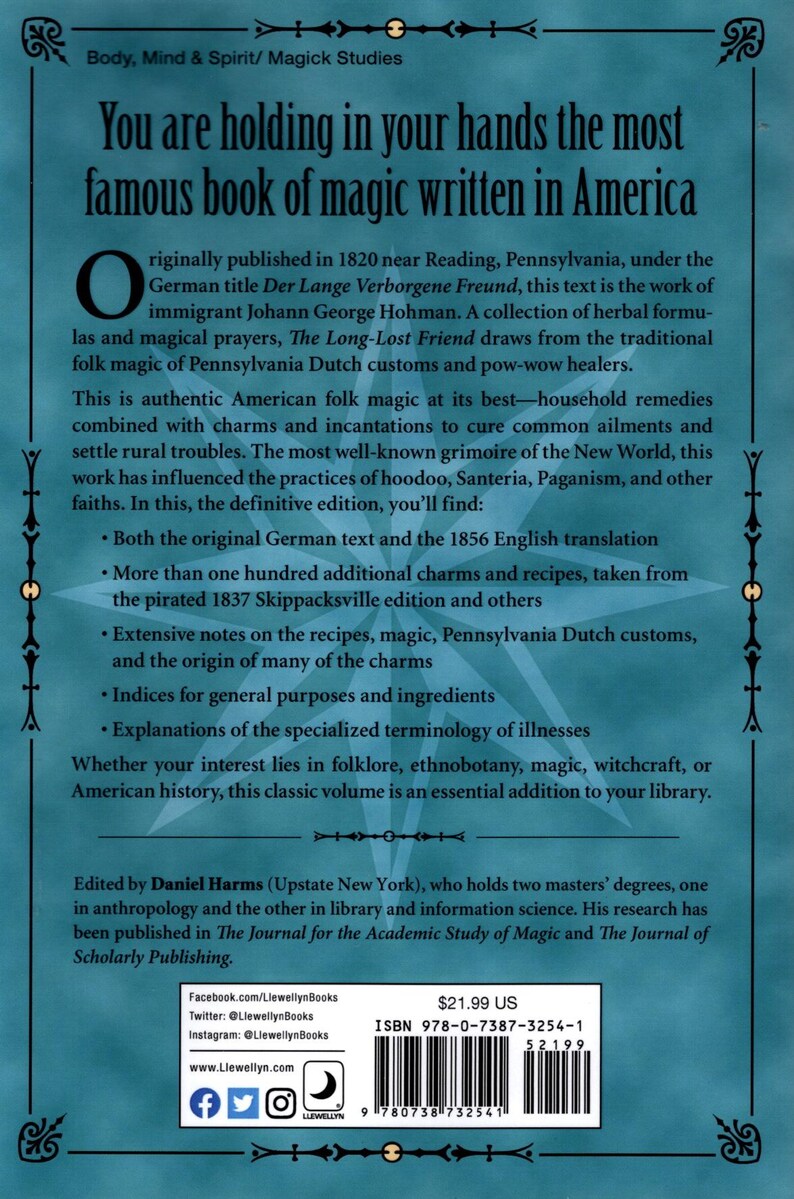 The Long Lost Friend Book 19TH Century Grimoire German Folk Magic ...