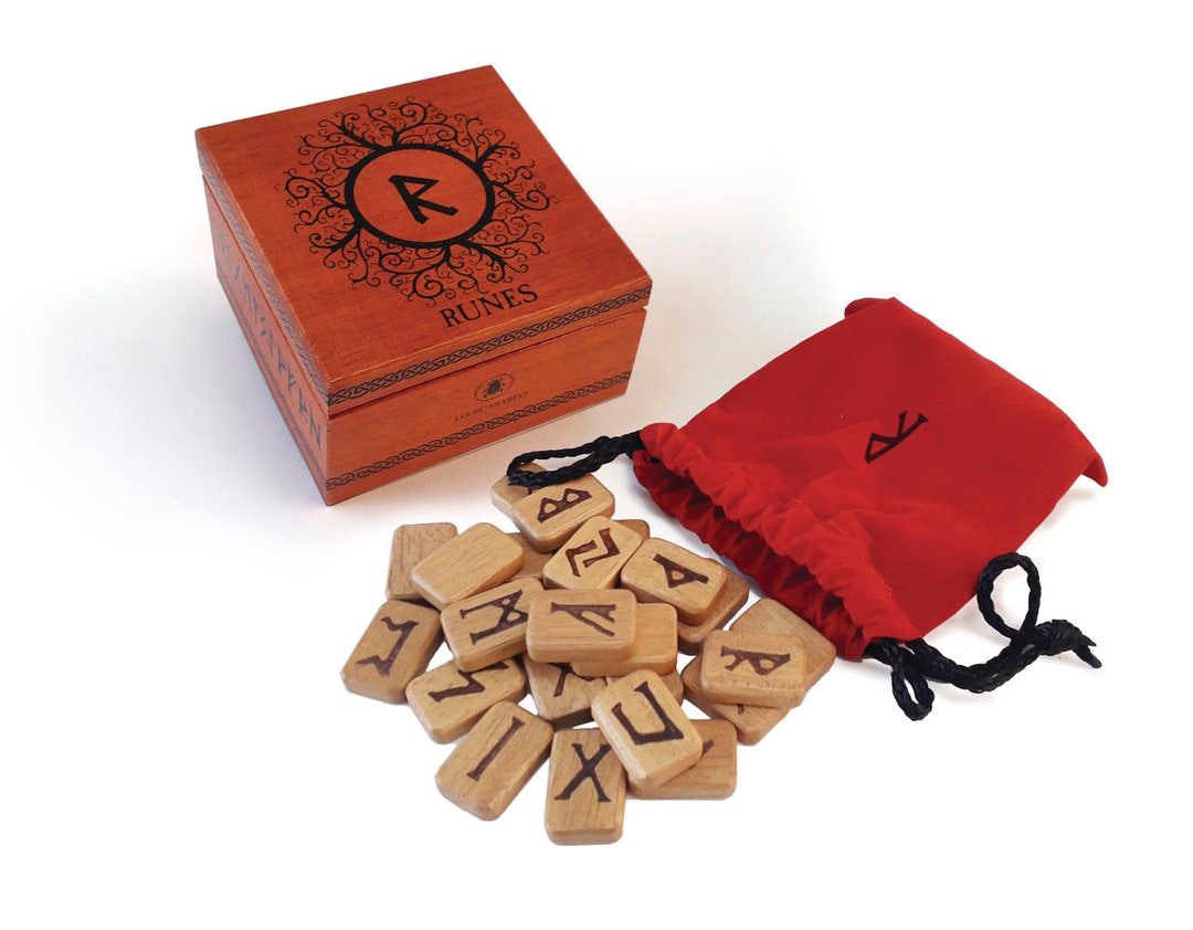 Deluxe Wooden Runes Set Runic Stones Velvet Pouch Instruction Booklet ...