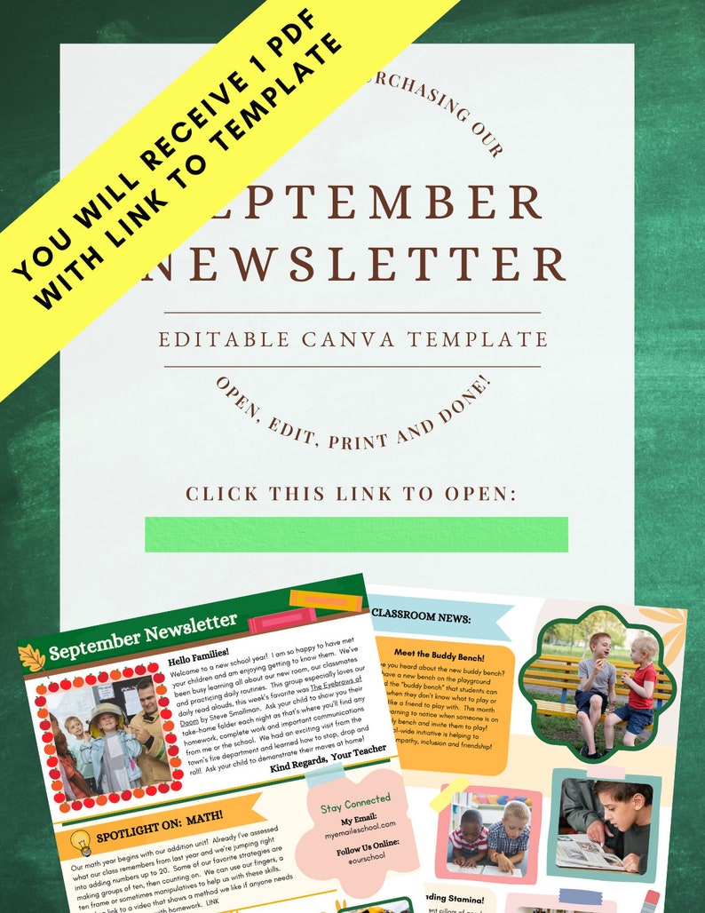 Editable September Classroom Newsletter Template for Canva - Etsy