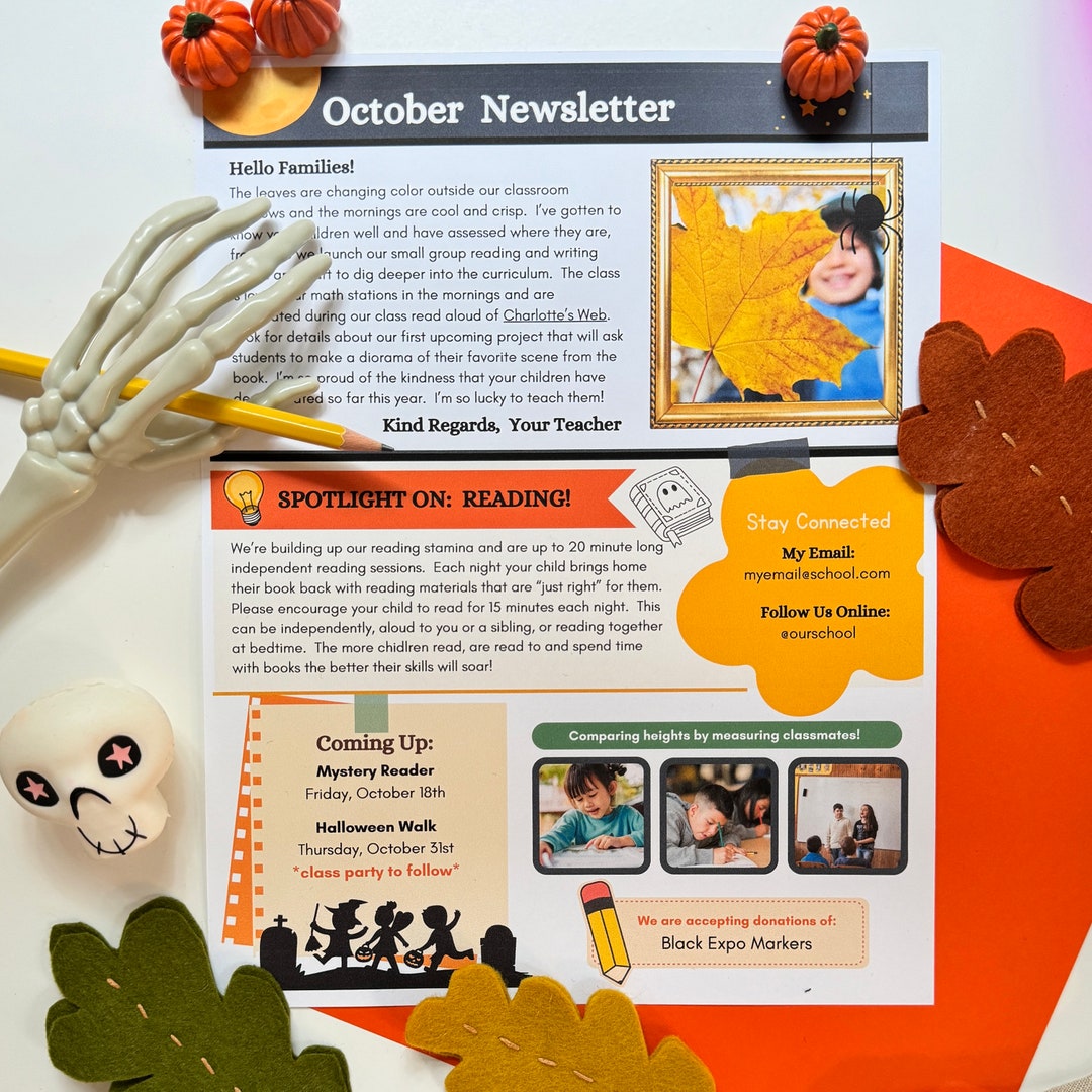 Editable October Classroom Newsletter Template for Canva - Etsy UK