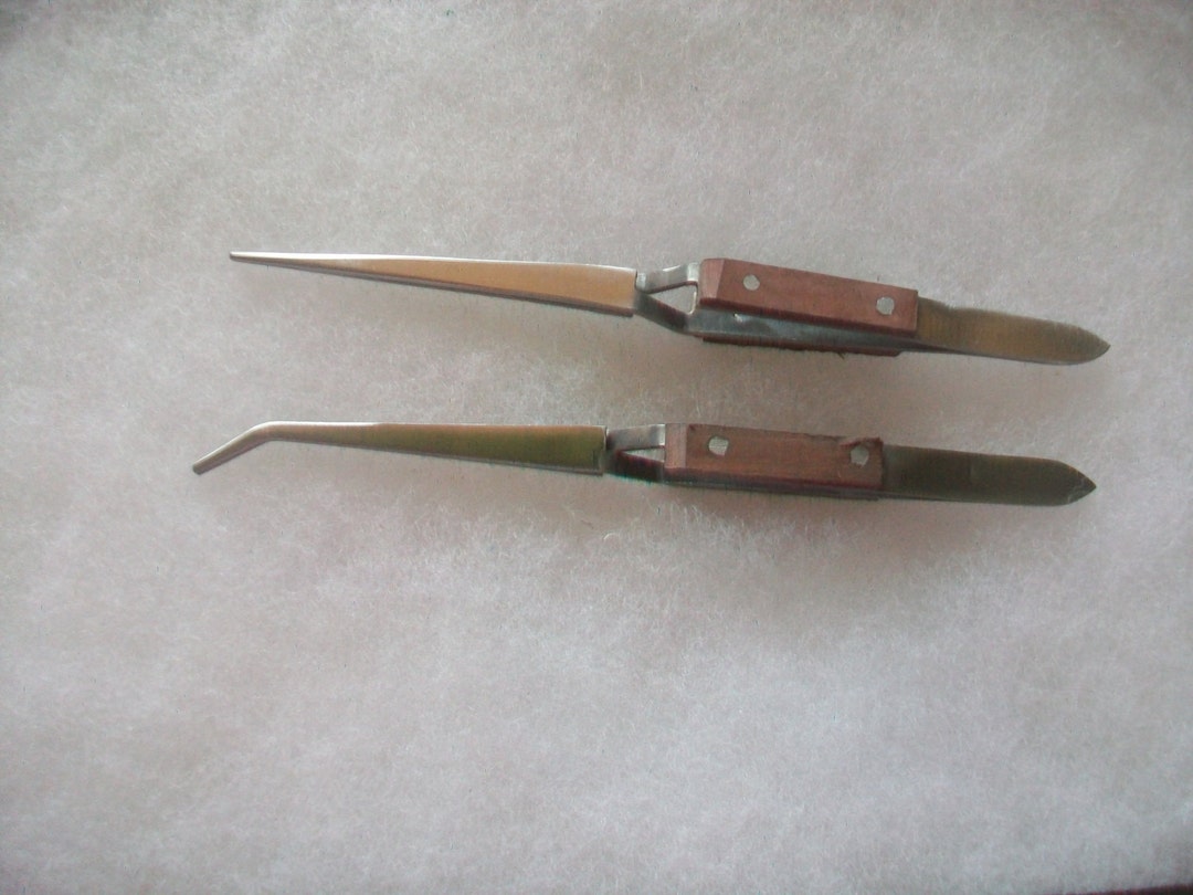 Fiber-grip Crossover 6'' Solder Tweezers Straight and Curved Point 2 Pc ...