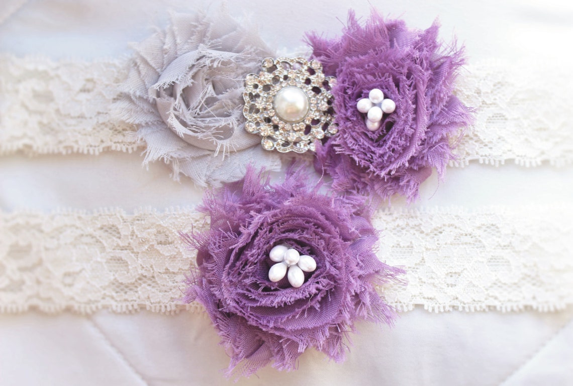 Garter Set 35+ COLORS AVAILABLE Grey and Purple Wedding Garters, Lace ...