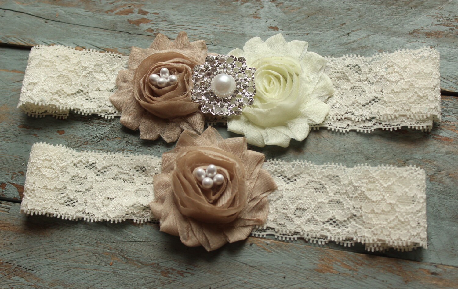 Tan / Beige Garter Set Wedding Garters Ivory Lace Garter W/ - Etsy