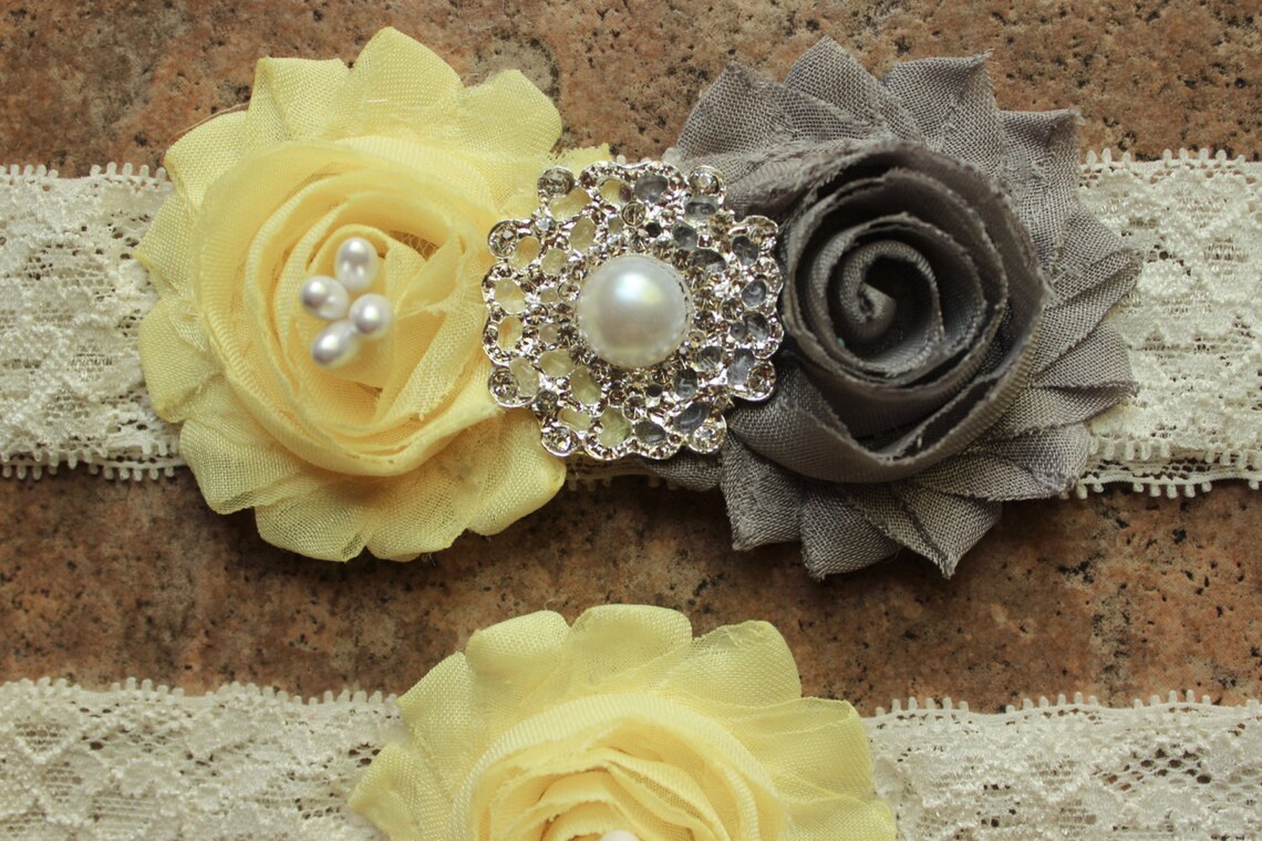 Garter Set 35 COLORS AVAILABLE Grey and Yellow Wedding | Etsy