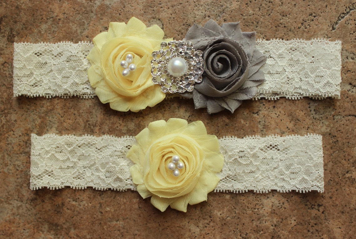 Garter Set 35+ COLORS AVAILABLE Grey and Yellow Wedding Garters, Lace ...