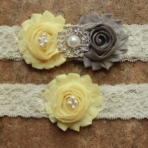 Garter Set 35+ COLORS AVAILABLE Grey and Yellow Wedding Garters, Lace ...