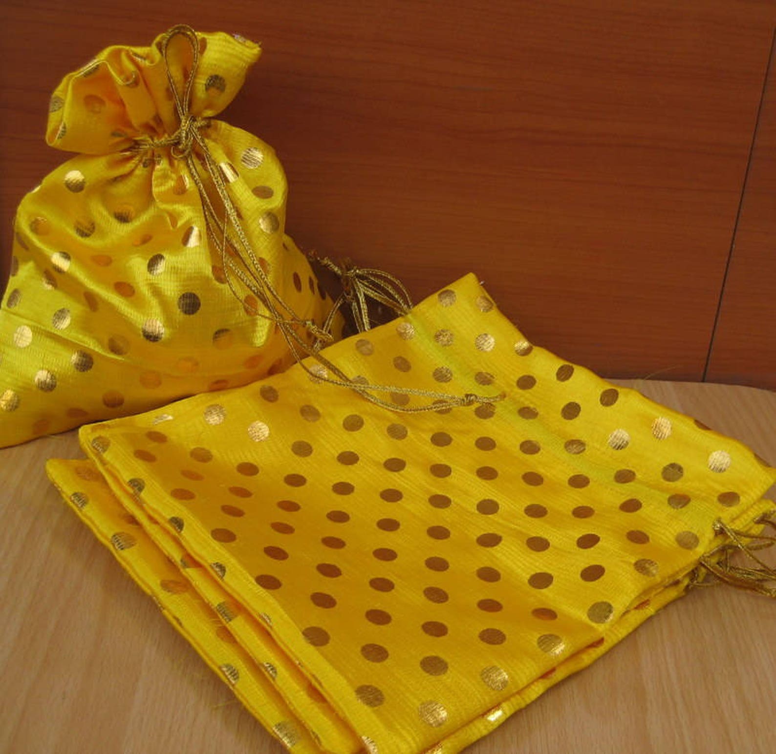 6 Pcs.draw String Bags/ Return Gift Bags/gift Bags/ Golden - Etsy