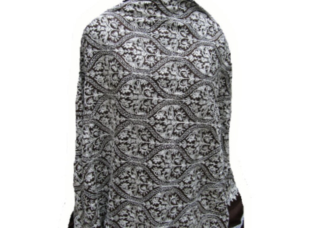 Coffee Brown Stole/ Kashmiri Stole/ Embroidered Stole/ Fashion Scarf ...