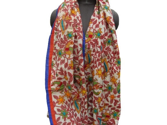 Phulkari Scarf/ Phulkari Dupatta/ Bird Scarf/ Chanderi Scarf/ | Etsy