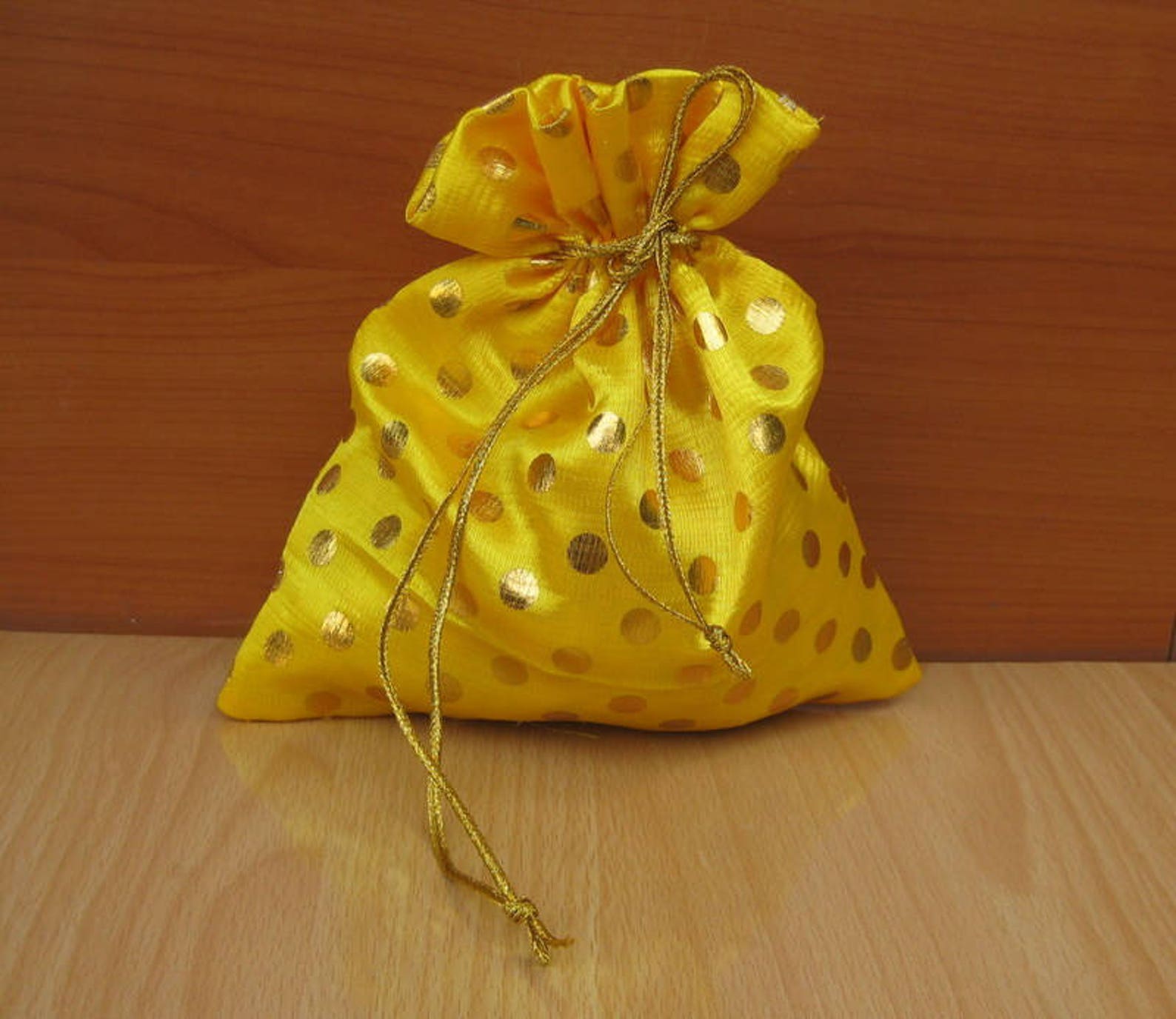 6 Pcs.draw String Bags/ Return Gift Bags/gift Bags/ Golden - Etsy