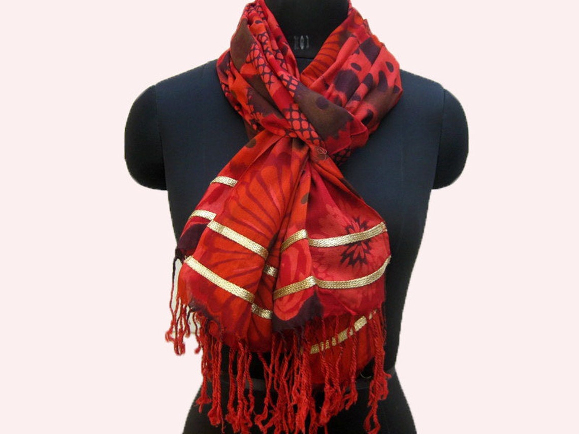 Red Scarf/ Fashion Scarf/ Floral Scarf/ Cotton Scarf/ Lace - Etsy UK