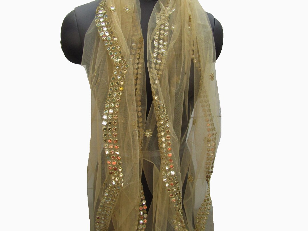 Embroidered Scarf/ Net Scarf/ Beige Scarf/ Light Weight Scarf/ Fashion ...
