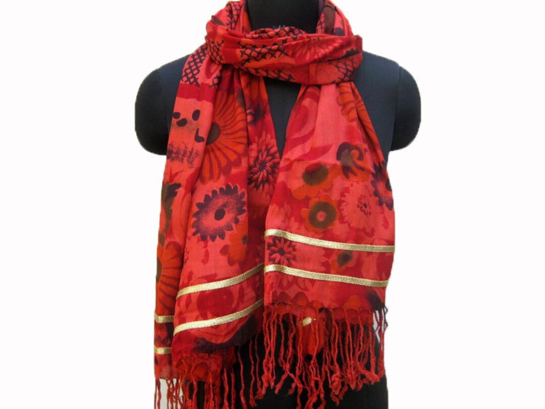 Red Scarf/ Fashion Scarf/ Floral Scarf/ Cotton Scarf/ Lace Scarf/ Long ...