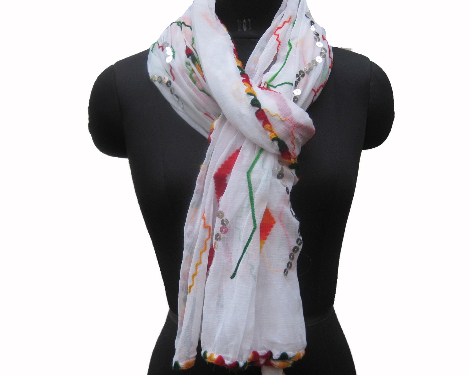 Muticolored Scarf/embroidered Scarf/ White Scarf/ Light Weight - Etsy