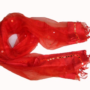 Embroidered Scarf/ Red Scarf/ Sequin Scarf/ Light Weight Scarf/ Fashion ...