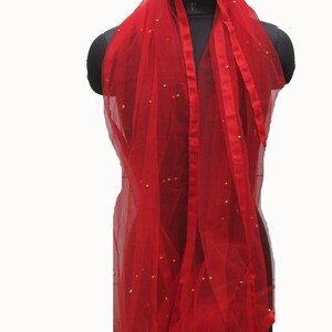 Red Scarf/ Net Scarf/ Trendy Scarf/ Fashion Scarf/ Tassel Scarf/ Beads ...