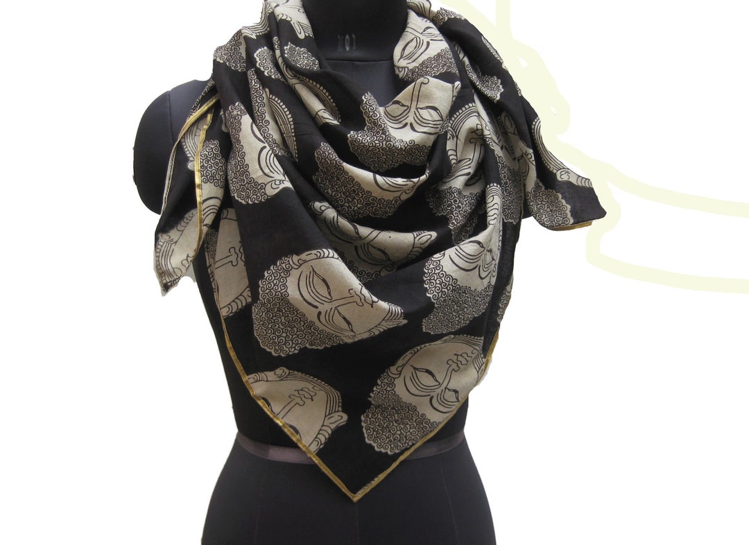 Prayer Scarf/ Gautam Buddha Scarf/ Cotton Scarf/ Black Scarf/ Square ...