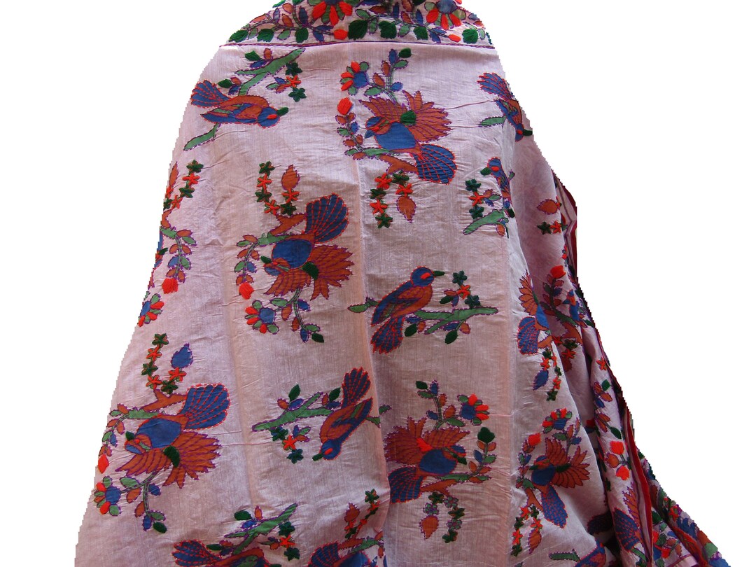 Phulkari Scarf/ Phulkari Dupatta/ Bird Scarf/ Chanderi Scarf/ Wrap ...