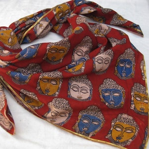 Prayer Scarf/ Gautam Buddha Scarf/ Cotton Scarf/ Maroon Scarf/ Square ...