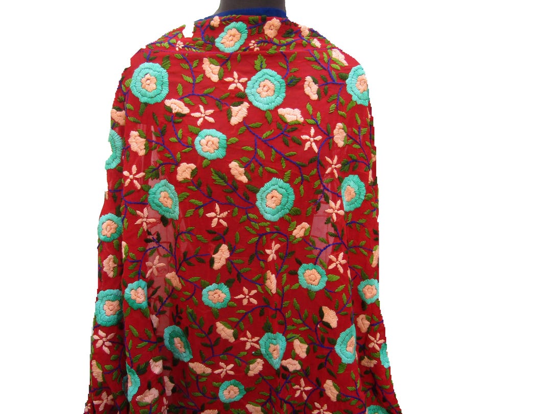 Phulkari Scarf/ Phulkari Dupatta/ Georgette Scarf/ Scarf/ Reed Scarf ...