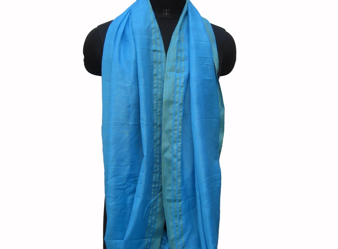 Blue Scarf/ Cotton Silk Scarf/ Hand Loom Scarf/ Hand Woven Scarf/ Gift ...