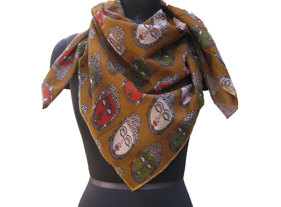 Prayer Scarf/ Gautam Buddha Scarf/ Cotton Scarf/ Brown Scarf/ Square ...