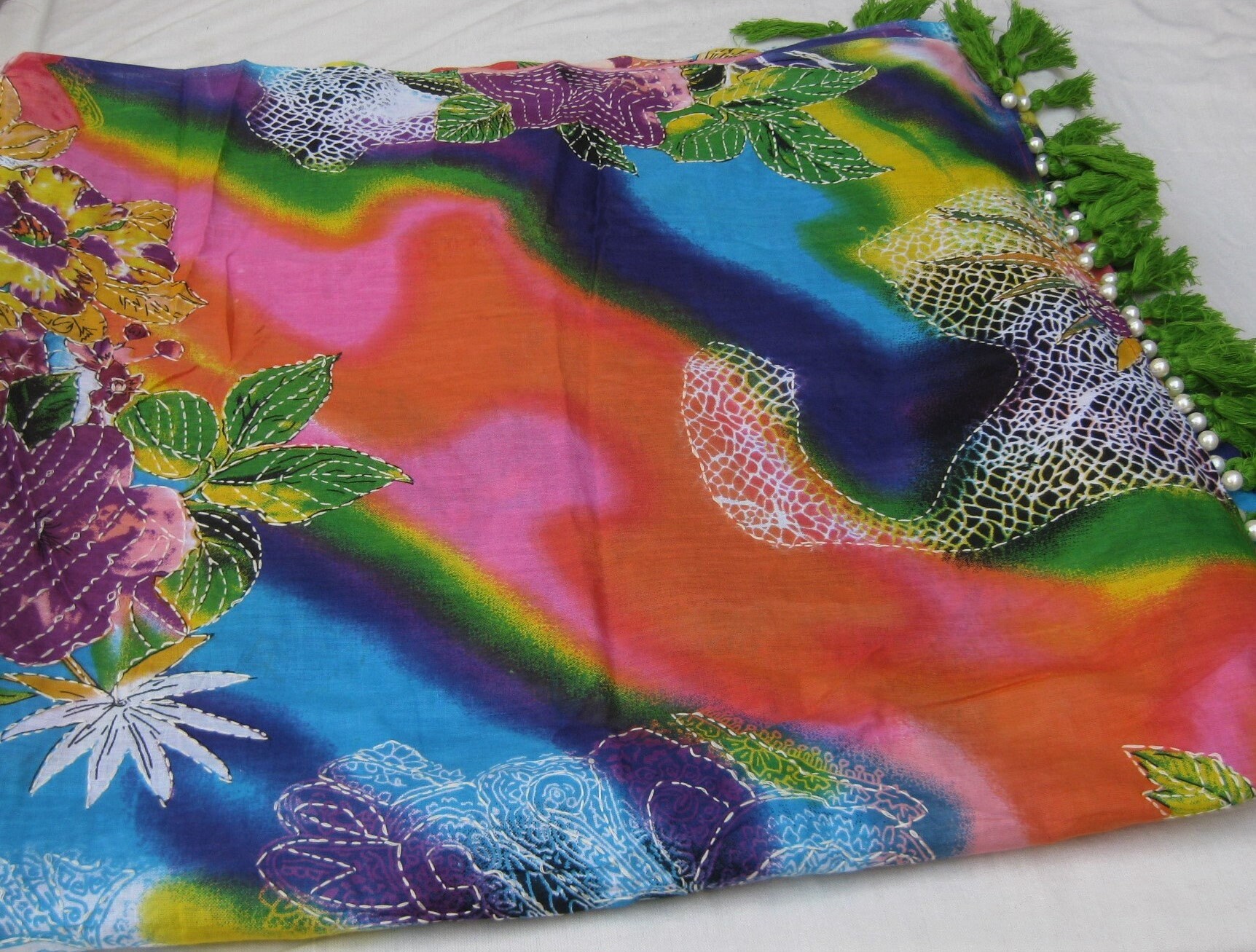 Bufanda bordada / bufanda kantha / bufanda multicolor / bufanda morada ...