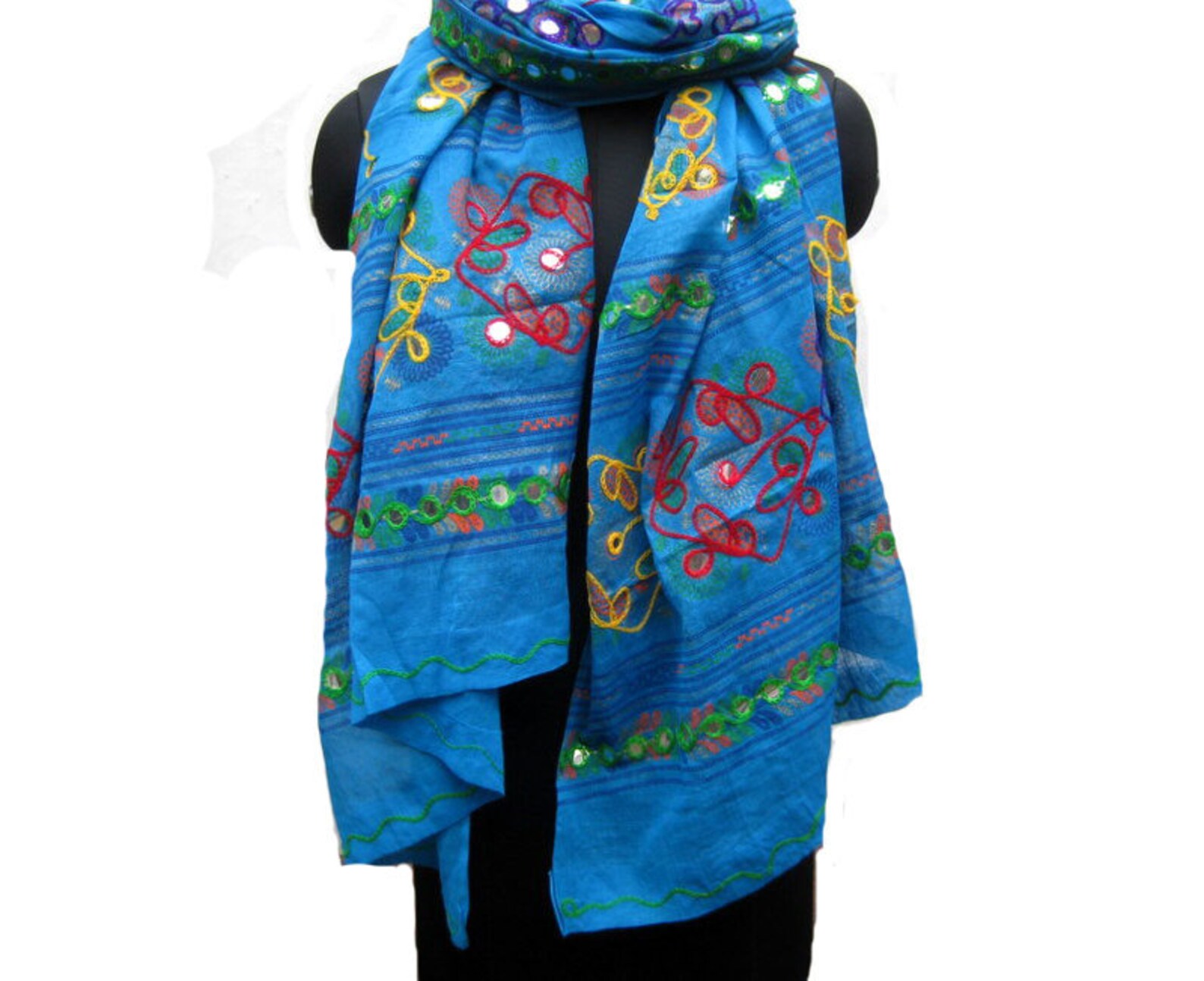 Embroidered Scarf/ Boho Scarf/ Multicolored Scarf/ Blue Scarf/ - Etsy