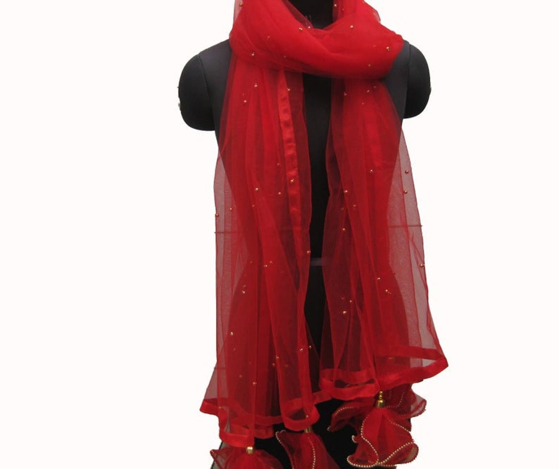 Red Scarf/ Net Scarf/ Trendy Scarf/ Fashion Scarf/ Tassel - Etsy