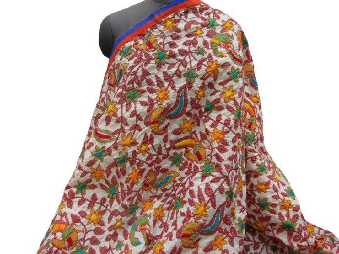 Phulkari Scarf/ Phulkari Dupatta/ Bird Scarf/ Chanderi Scarf/ Wrap ...