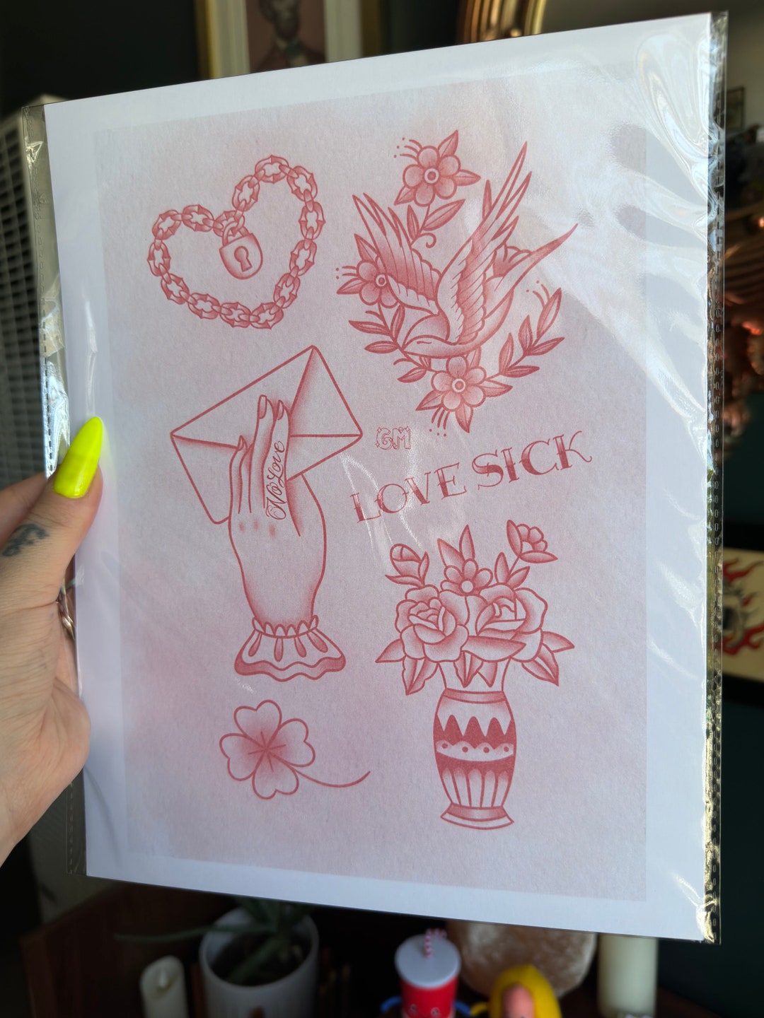 Love Sick Tattoo Flash Print - Etsy