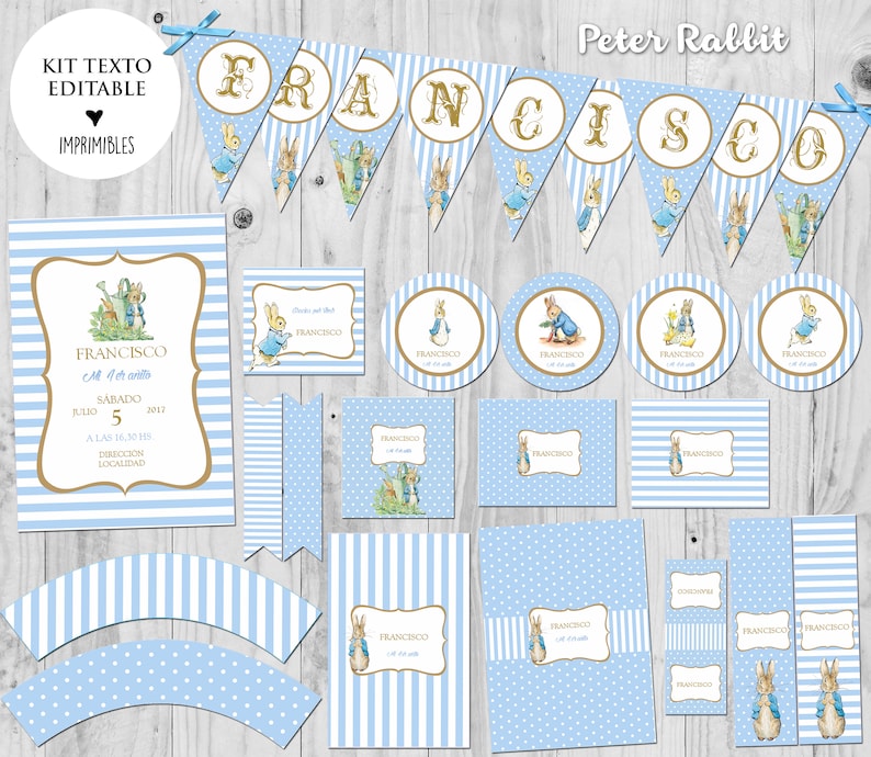 Kit Imprimible Peter Rabbit Niño Editable. Fiesta cumpleaños birthday ...