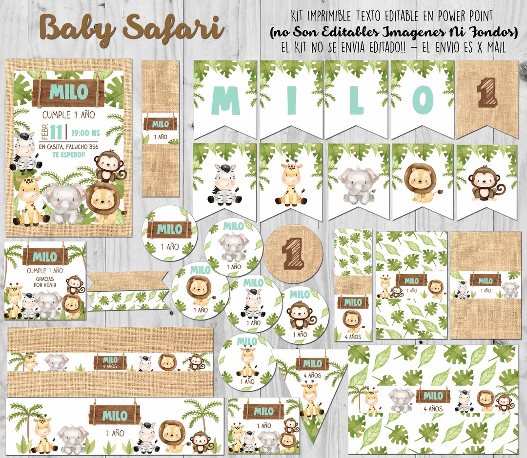 Kit Imprimible Baby Safari Birthday Party Printable Kit Editable Text ...