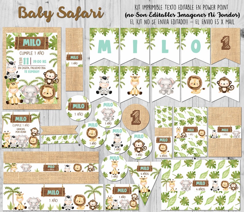 Kit Imprimible Baby Safari Birthday Party Printable Kit Editable Text ...