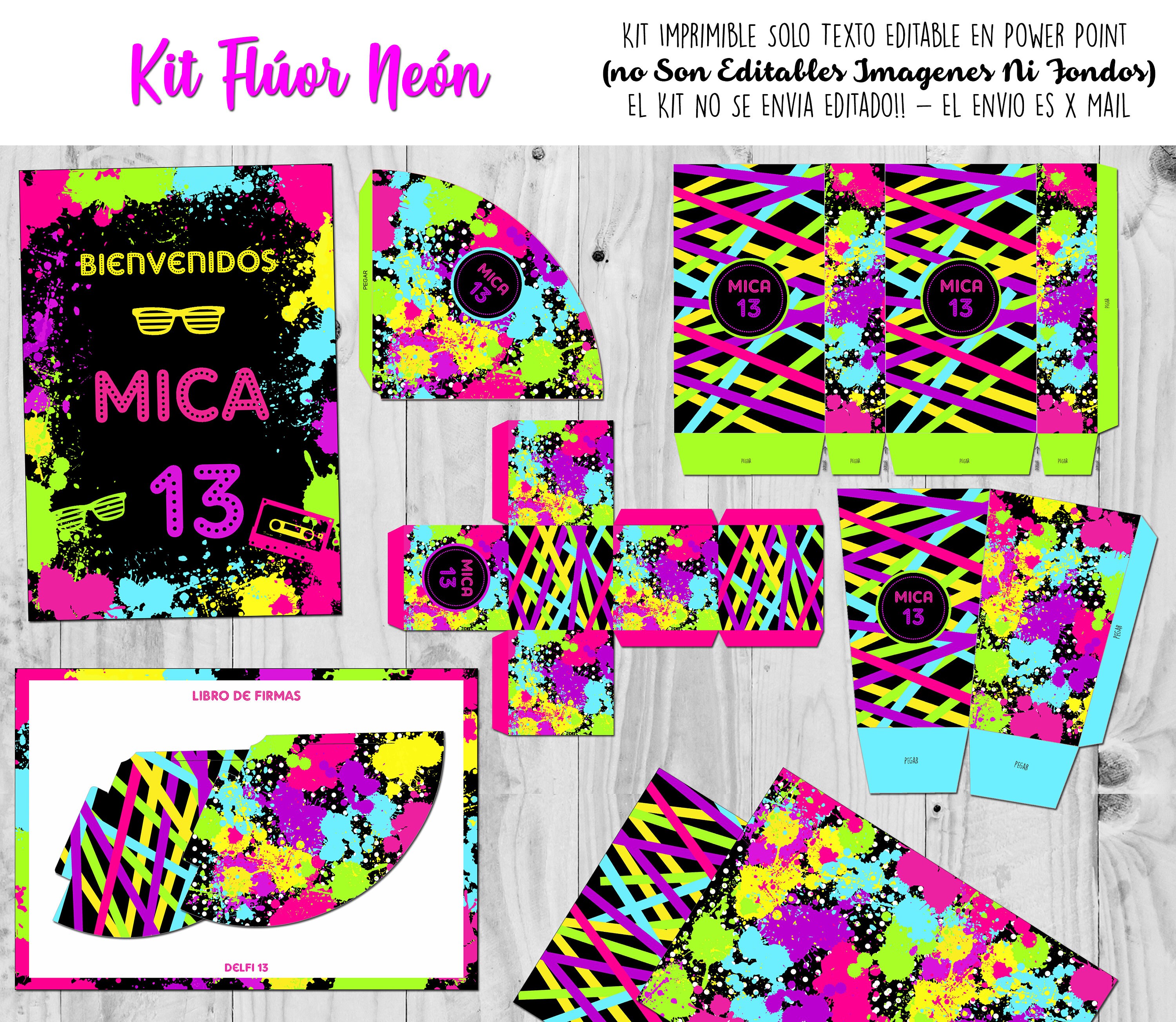 Fluor Neón Birthday Party Printable Kit Editable Text - Etsy