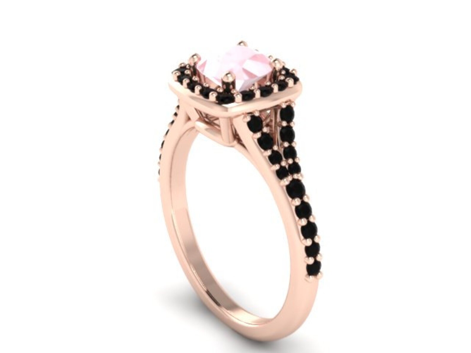 Black Diamond Morganite Engagement Ring 14K Rose Gold Ring Cushion Halo ...